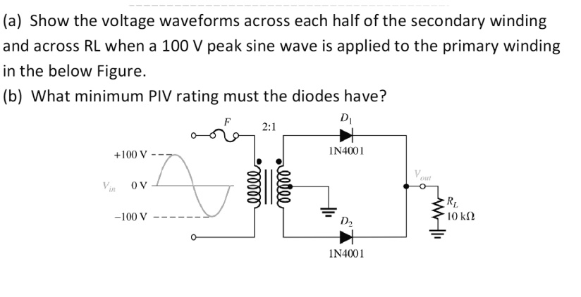 SOLVED: (a) Show the voltage waveforms across each half of the ...