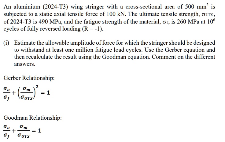 An aluminium (2024-T3) wing stringer with a cross-sectional area of 500 ...