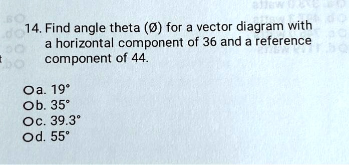 14. Find angle theta (Ø) for a vector diagram with a horizontal ...
