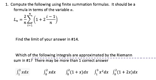 Solved Compute The Following Using Finite Summation Formulas Should