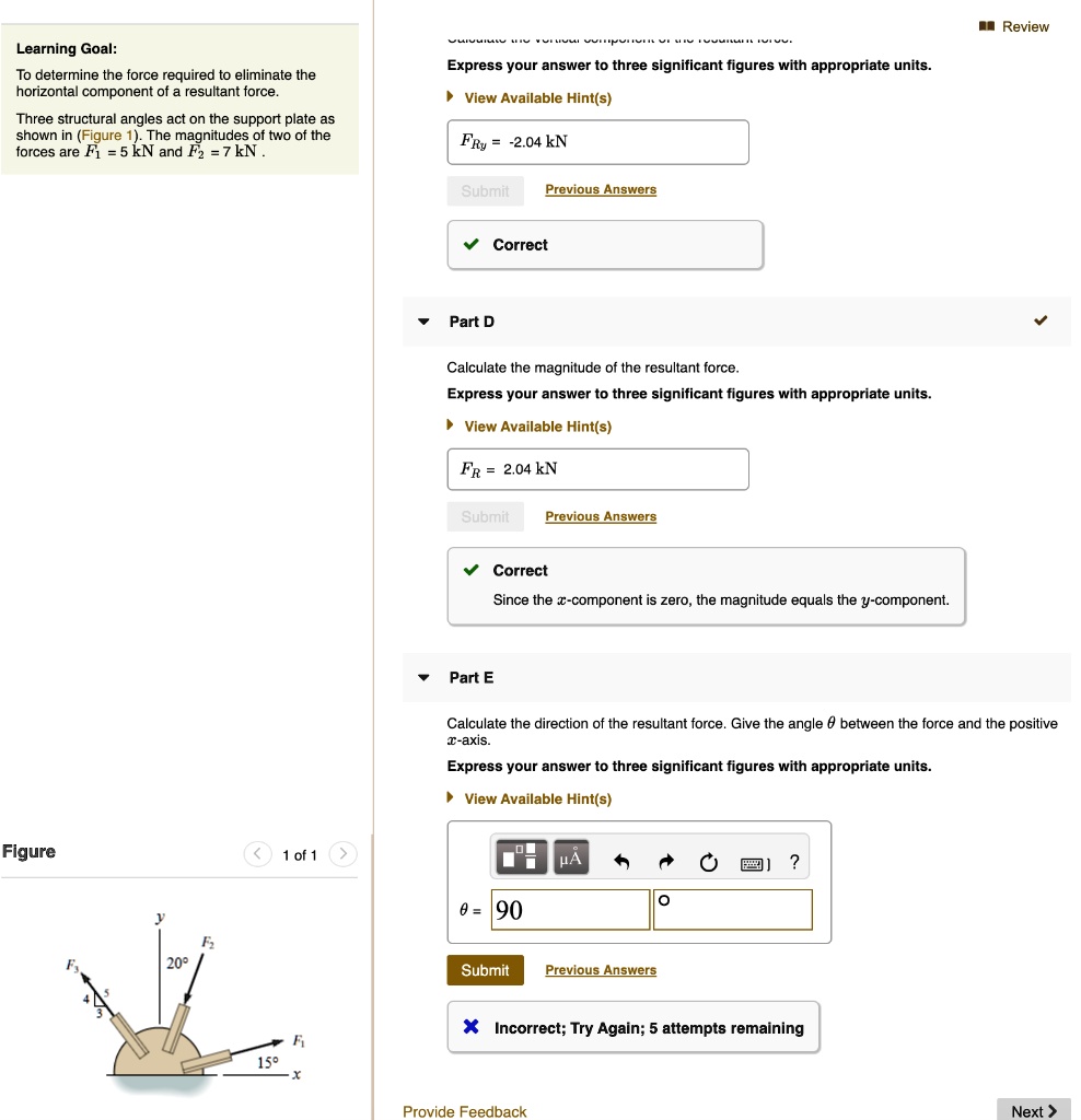 review learning goal to determine the force required t0 eliminate the horizontal component of ...