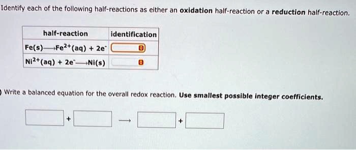SOLVED: Identify each of the following half-reactions as either an ...