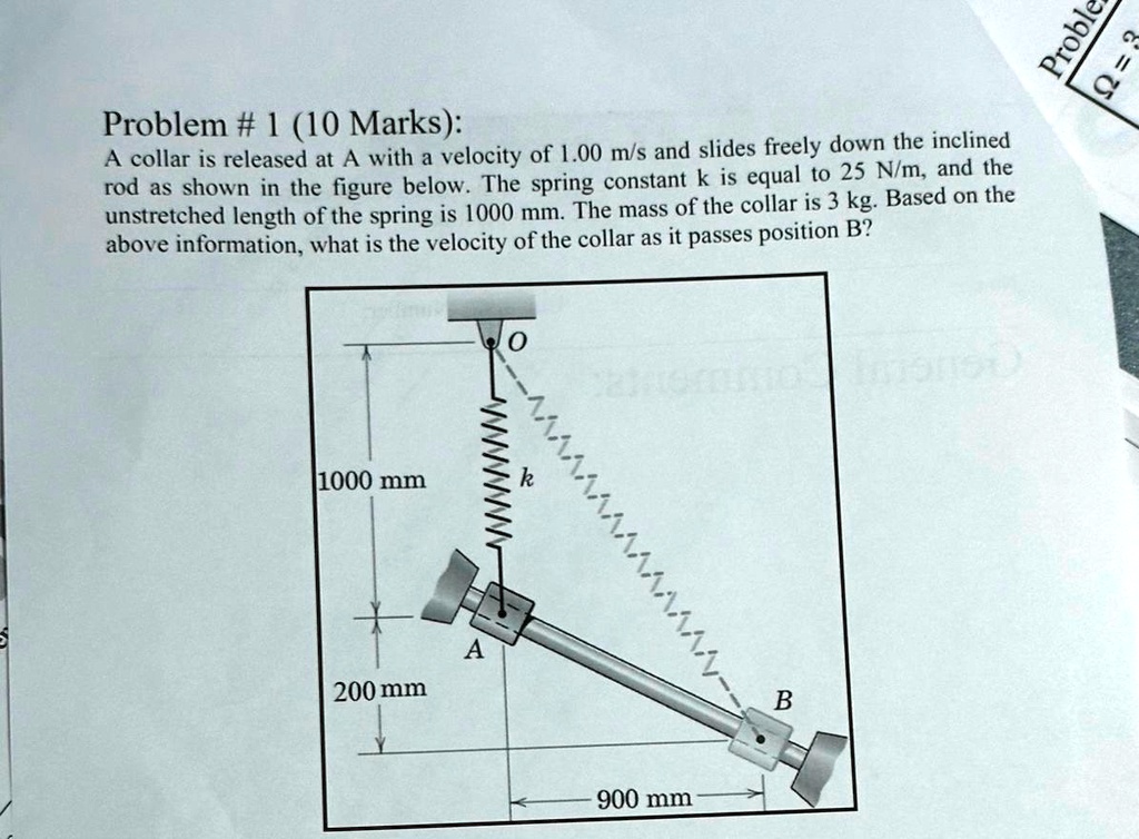 problem 1 10 marks a collar is released at a with a velocity of 100 ms and slides freely down ...