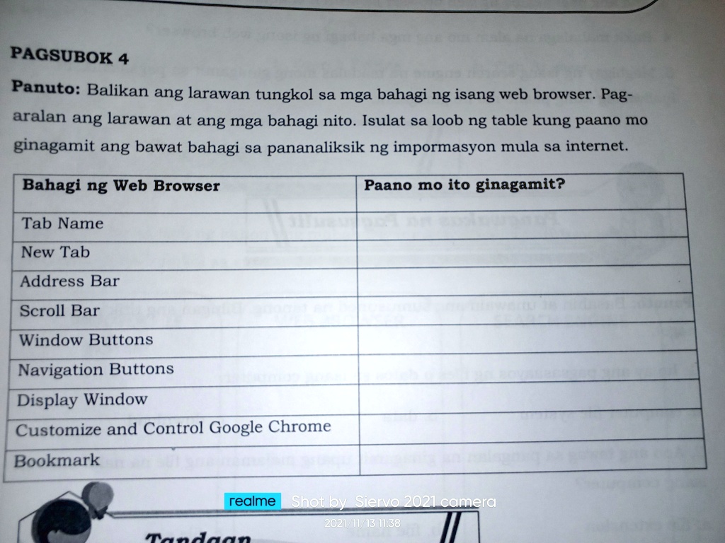 SOLVED: 'Balikan ang larawan tungkol sa mga bahagi ng isang web browser ...