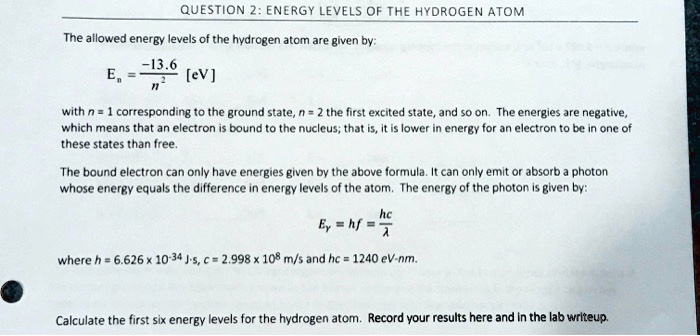 Solved Question 2 Energy Levels Of The Hydrogen Atom The Allowed