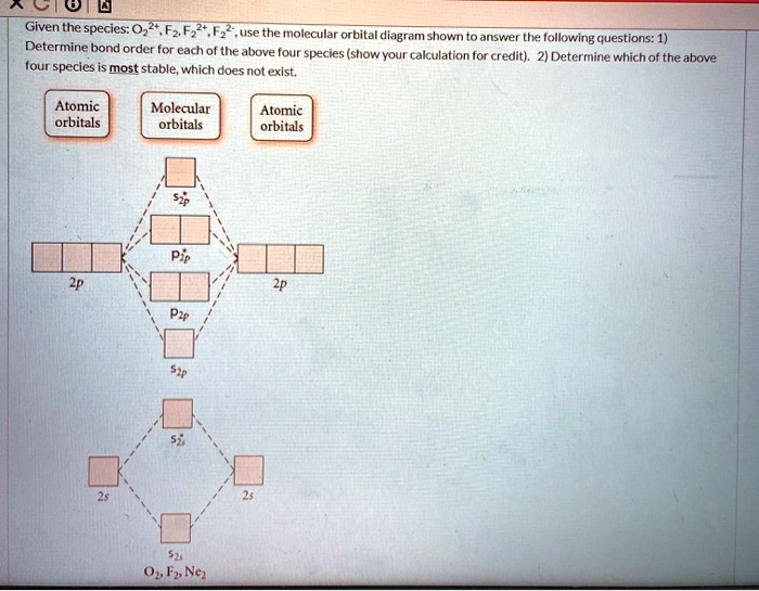 Solved 0io Given The Species 0z2 Fzfz1z7 Use The Molecular Orbital Diagram Shown To 