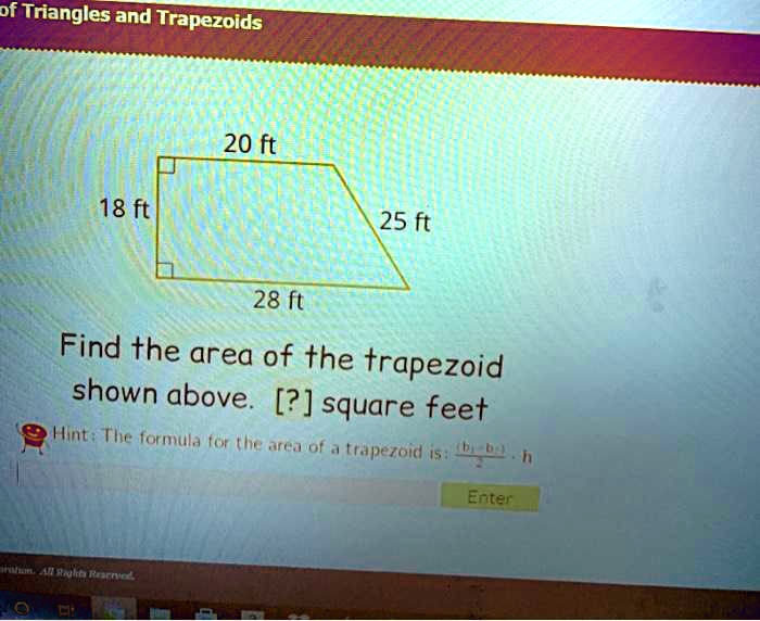 SOLVED: Title: Area of Triangles and Trapezoids 20 ft 18 ft 25 ft 28 ft ...