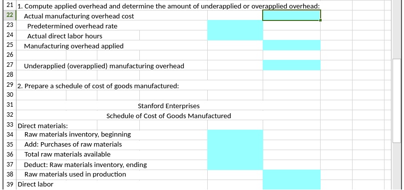 21 1. Compute applied overhead and determine the amount of underapplied ...