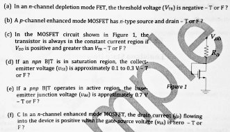 SOLVED: a) In an n-channel depletion mode FET, the threshold voltage V is negative. (T or F) b ...