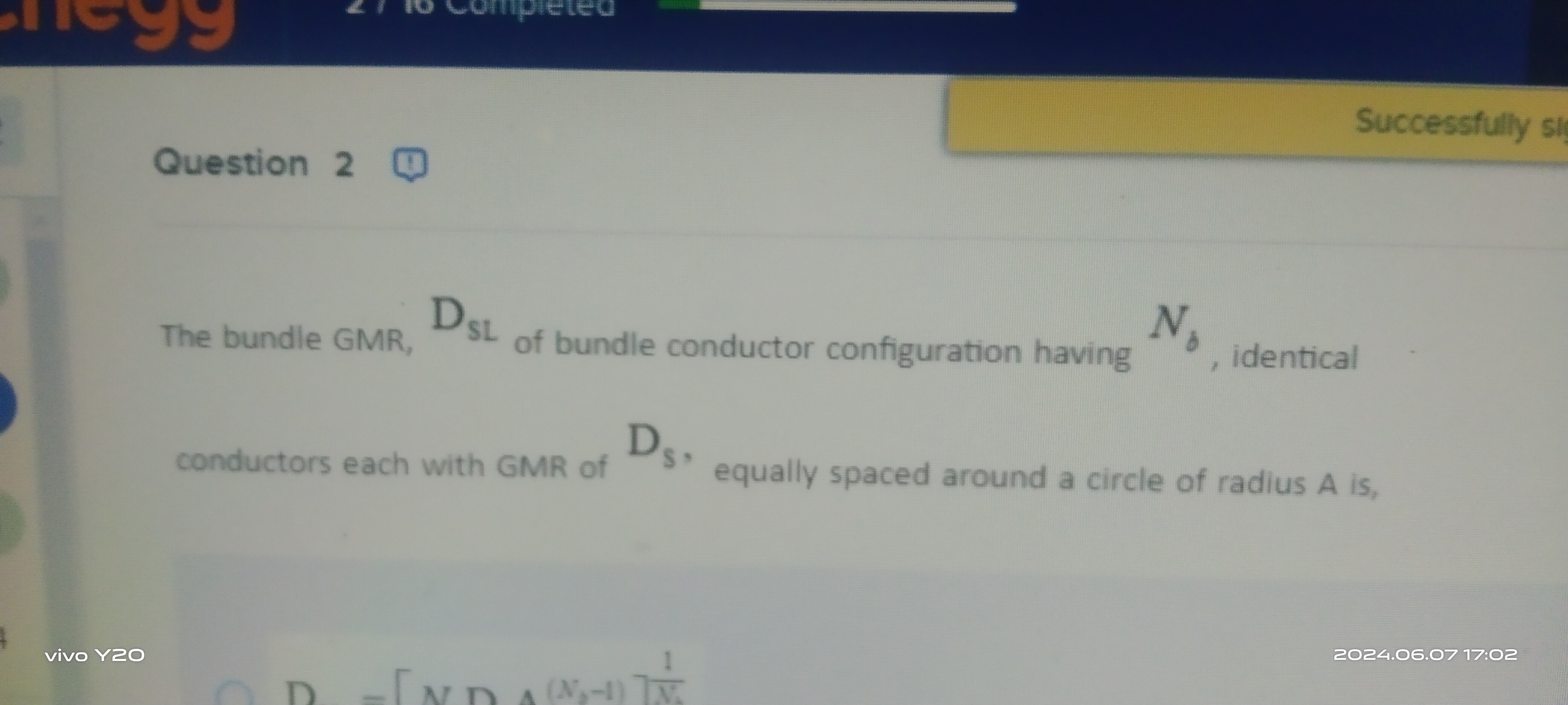 Successfully Question 2 The bundle GMR, DSL of bundle conductor ...