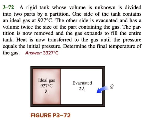 SOLVED: 3-72 A rigid tank, whose volume is unknown, is divided into two ...