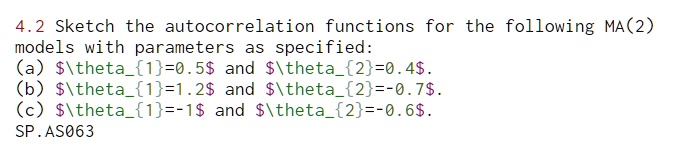 4.2 Sketch the autocorrelation functions for the following MA(2) models with parameters as ...