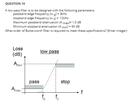QUESTION 10 A low pass filter is to be designed with the following ...
