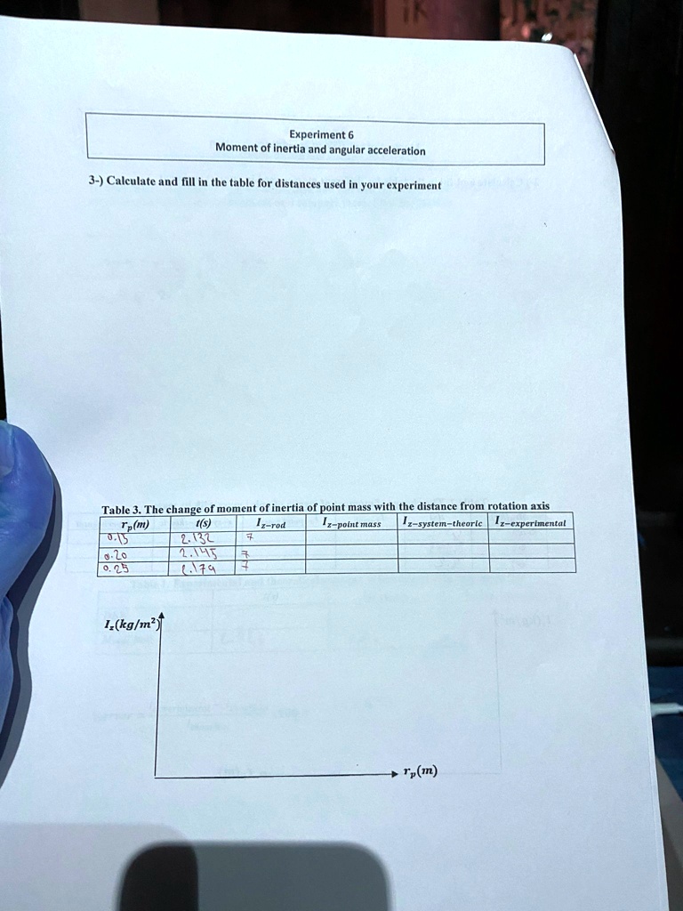 SOLVED: Experiment 6 Moment of inertia and angular acceleration 3-) Calculate and fill in the ...