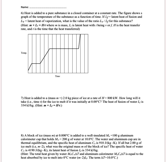SOLVED: Name: Heat is added t0 puc substance In closed container ...