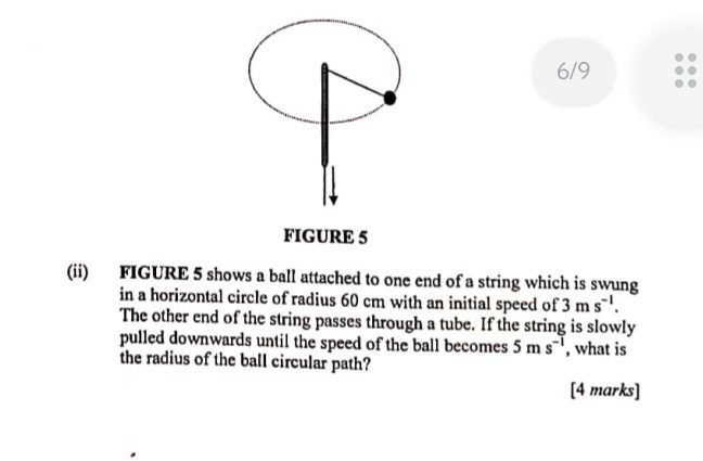 SOLVED: FIGURE 5 (ii) FIGURE 5 shows a ball attached to one end of a string which is swung in a ...