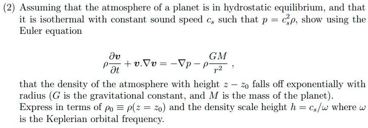 SOLVED: 2 Assuming that the atmosphere of a planet is in hydrostatic ...