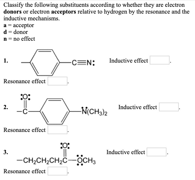 classify the following substituents according to whether they arc ... classify the following substituents according to whether they arc ...