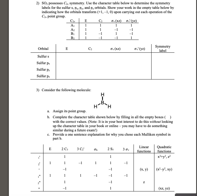 2 soz possesses czv symmetry use the character table below determine ...