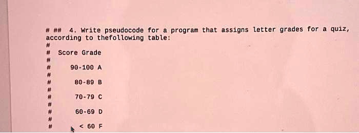 4 Write Pseudocode For A Program That Assigns Letter Grades For A Quiz 5322