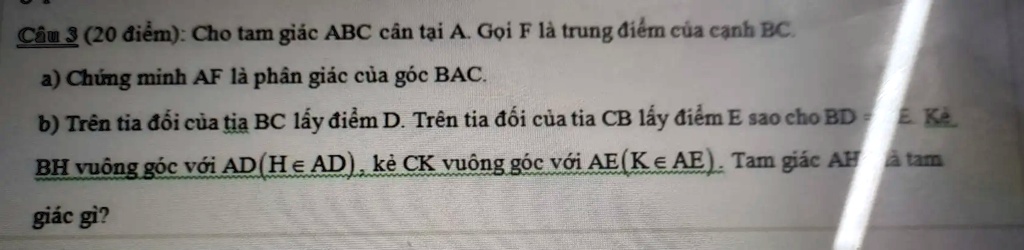 Solved Câu 1 20 Ä‘iáƒm Cho Tam Giác Abc Có Ä‘á‰nh A Gá I F
