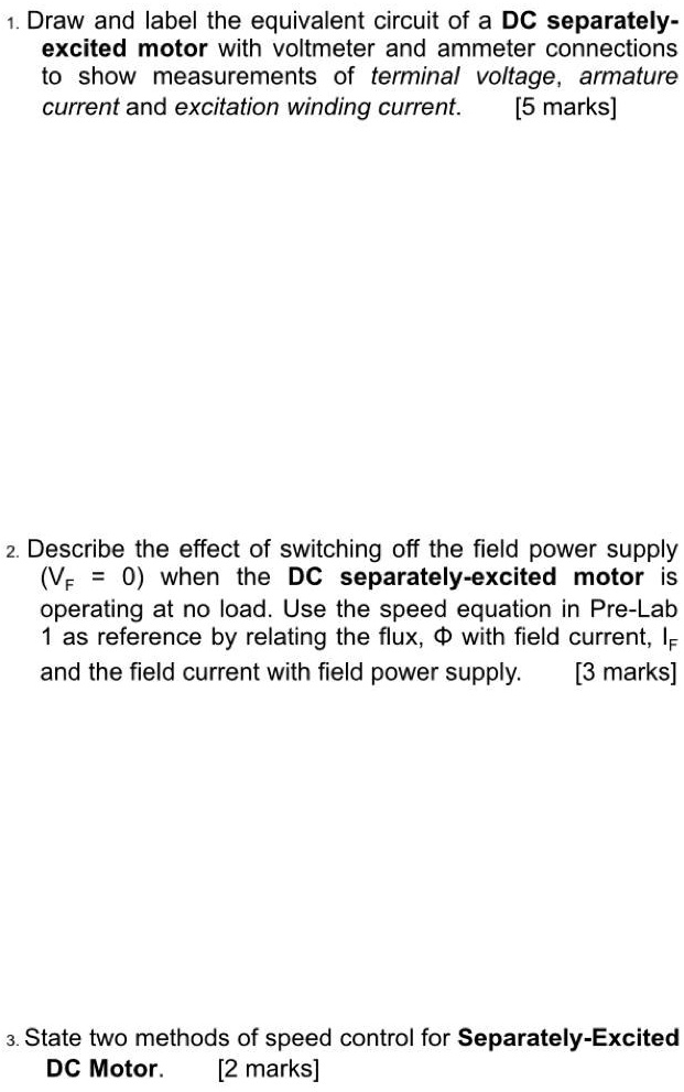SOLVED: Draw and label the equivalent circuit of a DC separately excited motor with voltmeter ...