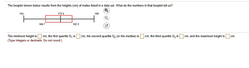 SOLVED: The boxplot shown below esults from the heights cm) of males listed in data set What do ...