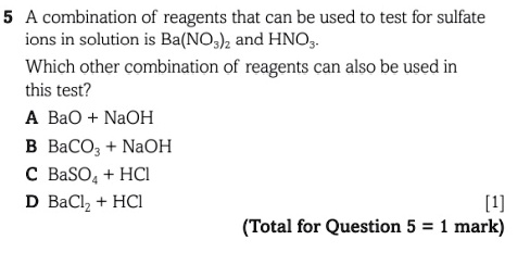 SOLVED: A combination of reagents that can be used to test for sulfate ...