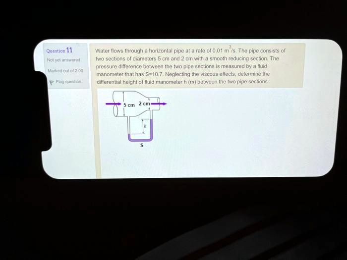 SOLVED: Water flows through a horizontal pipe at a rate of 0.01 m/s. The pipe consists of two ...