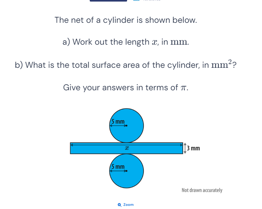 The net of a cylinder is shown below. a) Work out the length x, in mm ...