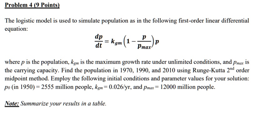 Solved Problem 4 9 Points The Logistic Model Is Used To Simulate Population As In The