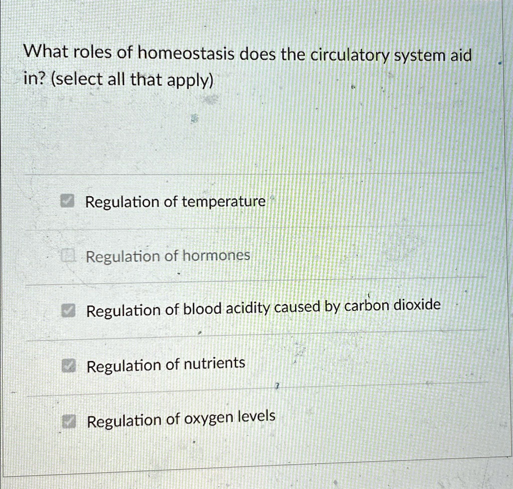 SOLVED: What roles of homeostasis does the circulatory system aid in ...