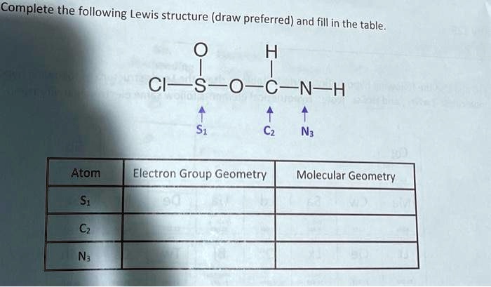 Complete the following Lewis structure (draw preferred) and fill in the ...