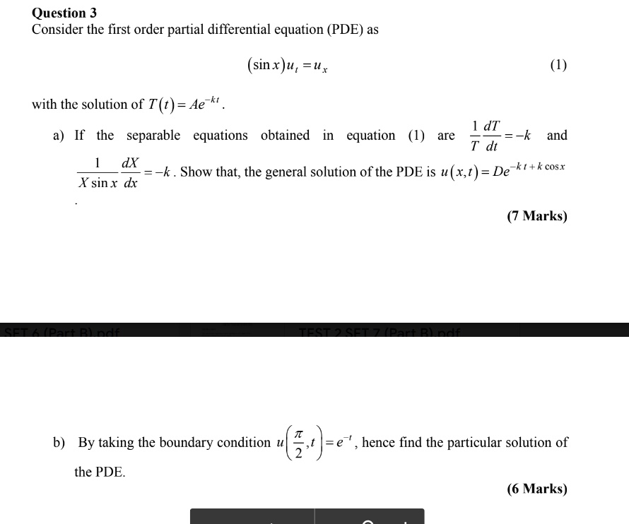 question 3 consider the first order partial differential equation pde as sinxuux 1 with the ...