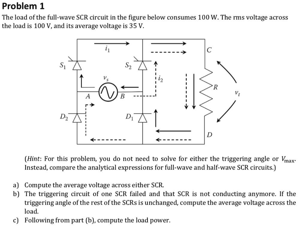 SOLVED: Problem 1: The load of the full-wave SCR circuit in the figure ...