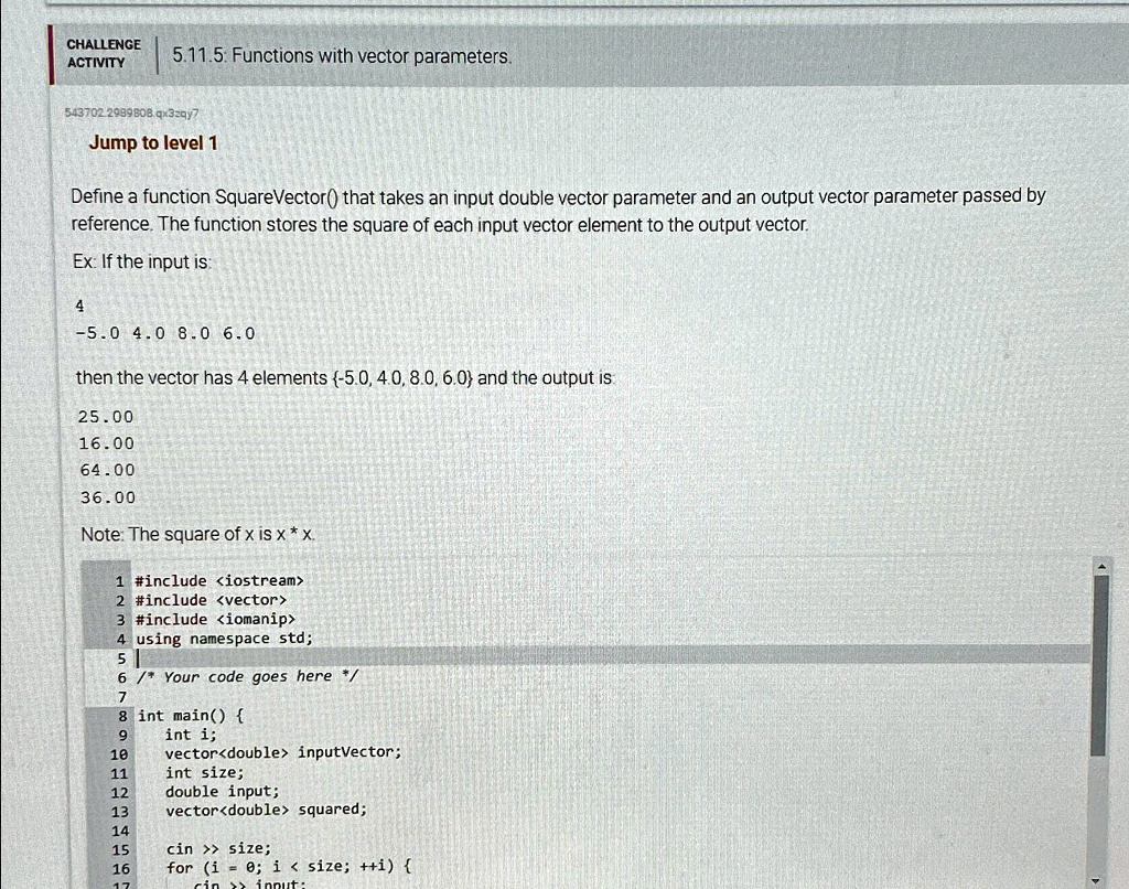 [GET ANSWER] challenge activity 5115 functions with vector parameters ...