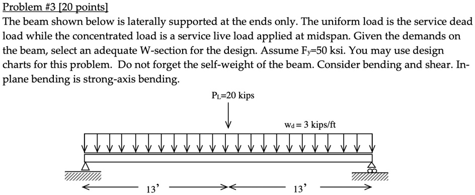 problem 3 20 points the beam shown below is laterally supported at the ends only the uniform ...