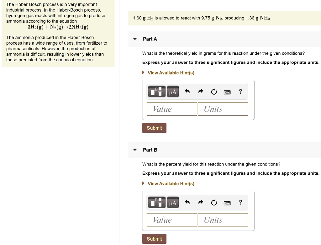 SOLVED: The Haber-Bosch process is a very important industrial process ...