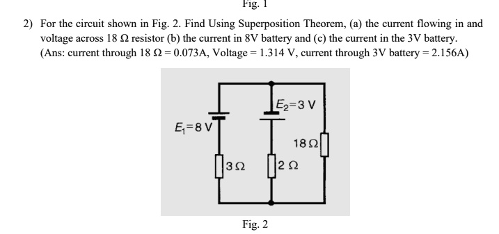 [GET ANSWER] Fig. 1 2) For the circuit shown in Fig. 2. Find Using Superposition Theorem, (a ...