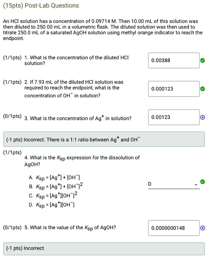 SOLVED: Post-Lab Questions An HCI solution has a concentration of 0.09714 M. Then 10.00 mL of ...
