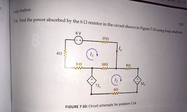 SOLVED: 7.16 Find the Power Absorbed by the 6 ohm resistor in the circuit shown in figure 7-33 ...