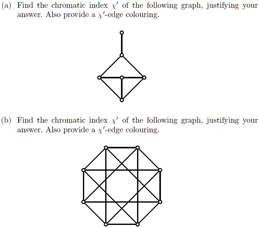 (a) Find the chromatic index x' of the following graph, justifying your ...