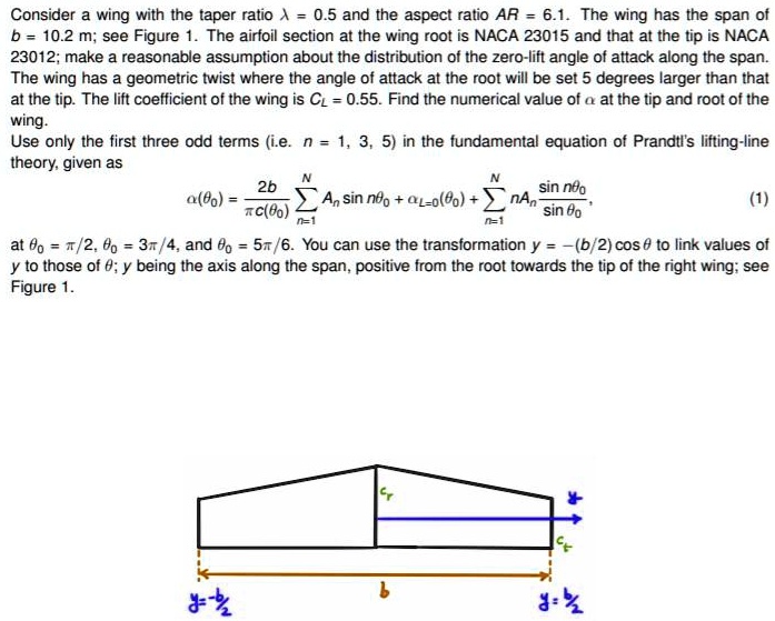 SOLVED: Consider a wing with the taper ratio X = 0.5 and the aspect ...
