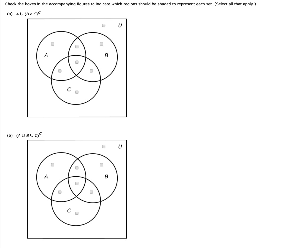 check the boxes in the accompanying figures to indicate which regions should be shaded to ...