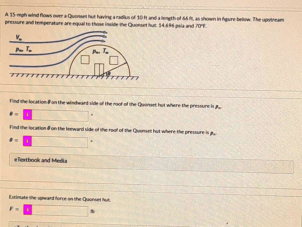 texts a 15 mph wind flows over a quonset hut having a radius of 10 ft ...