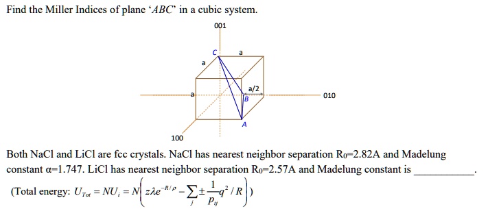 find the miller indices of plane abc in cubic system 0j1 010 100 both ...