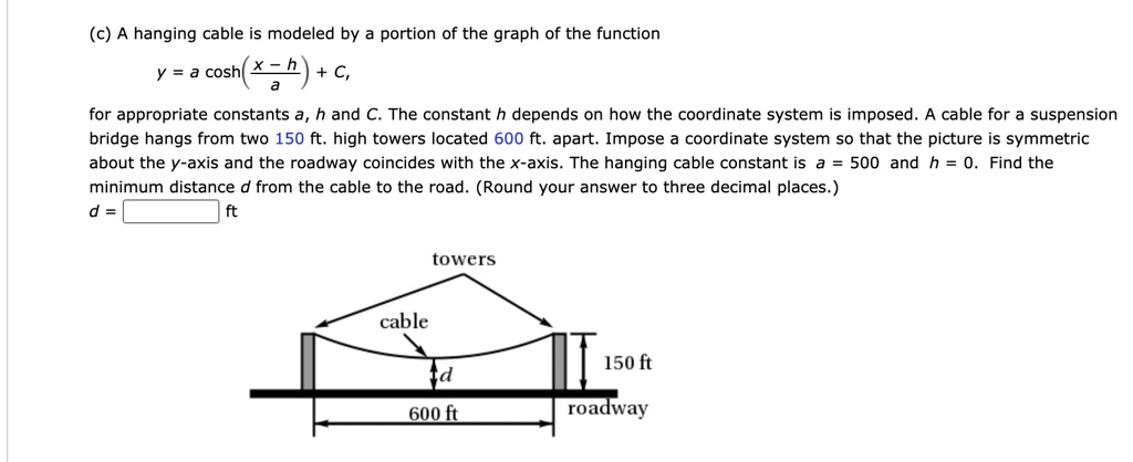 SOLVED: A hanging cable is modeled by a portion of the graph of the ...