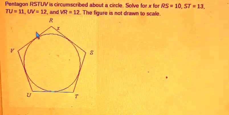 SOLVED: Pentagon RSTUV is circumscribed about a circle. Solve for x for ...
