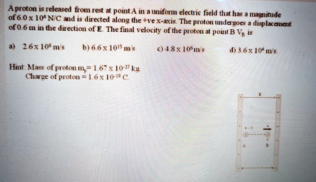SOLVED: Aproton is released from rest at point A in a iform electric field that has of6 ox 10YNC ...