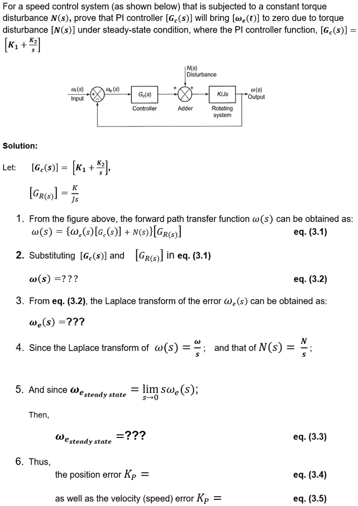 SOLVED: For a speed control system (as shown below) that is subjected to a constant torque ...